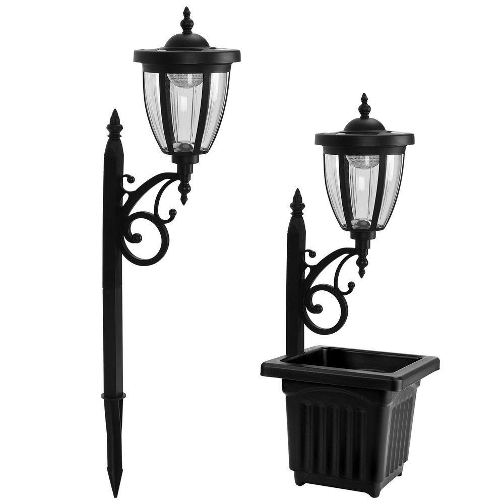 Sun-Ray Kambria 29 in. Black Multi-Function Outdoor Solar Lamp Post and ...