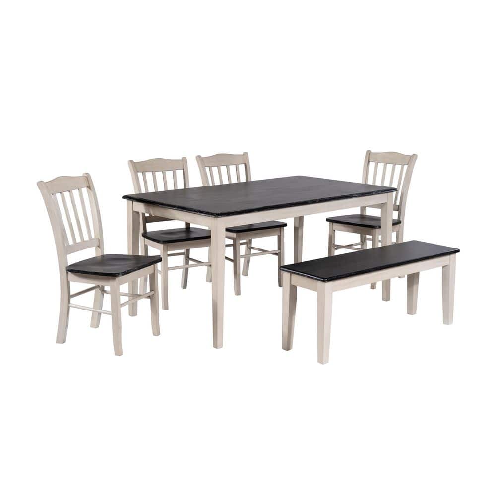 Boraam Shaker 6-Piece Wood Dining Set-European Black Ash/Antique White ...