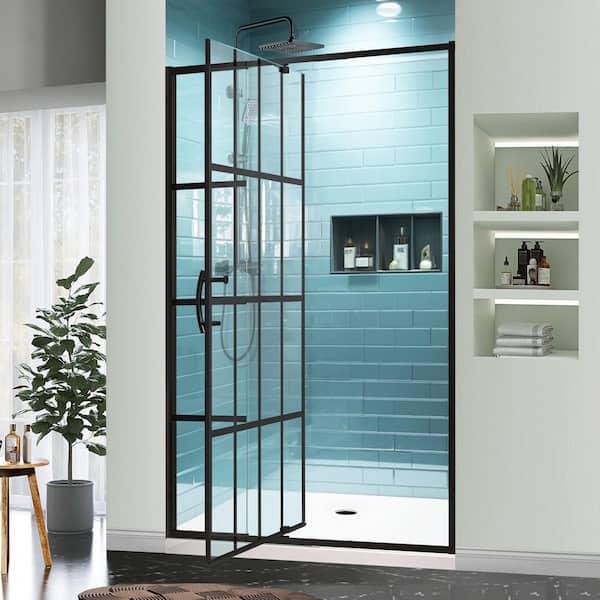 DreamLine Flex 32 in. D x 42 in. W x 74.75 in. H Framed Pivot Shower Door in Chrome with Center ...