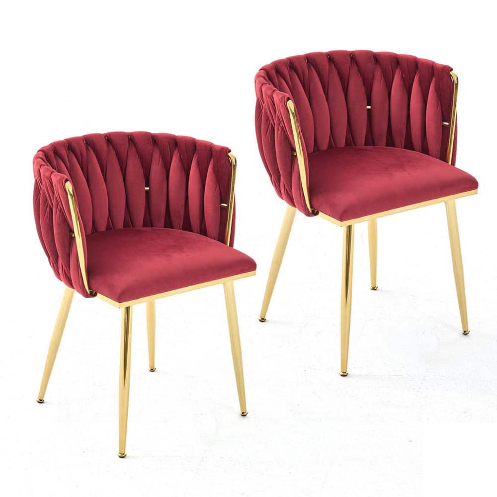 HOMEFUN Modern Wine Red Velvet Leisure DiningChair with Metal Legs (Set ...