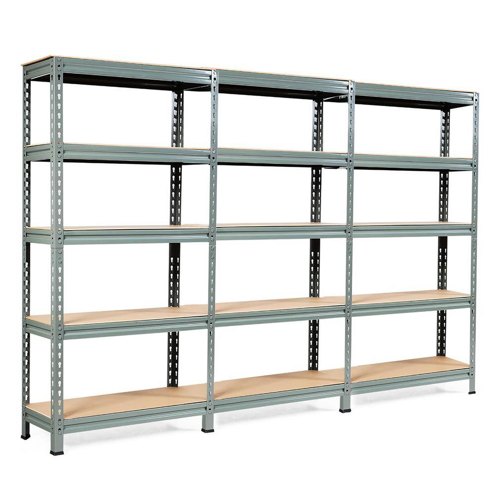 Costway Gray 5-Tier Metal Storage Shelves 60 in. Adjustable Shelves (3 ...