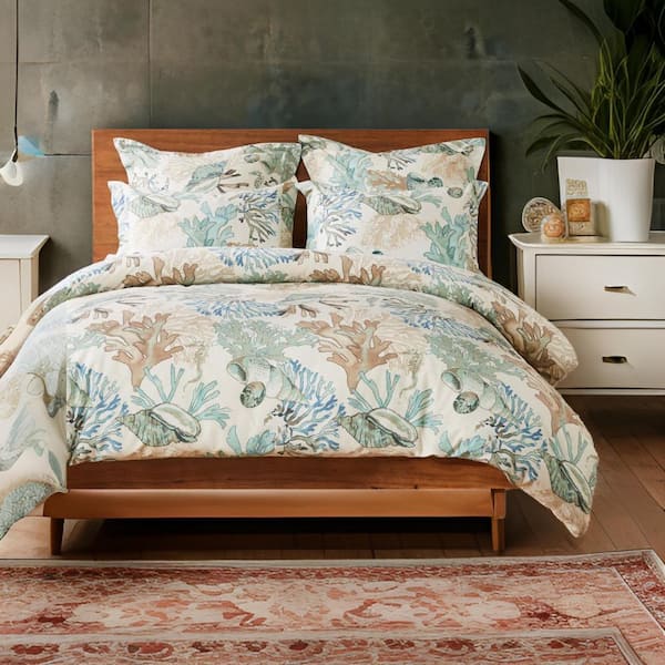 Benjara Wade 3-Piece Jade Blue Cotton Full/Queen Duvet Cover Set ...