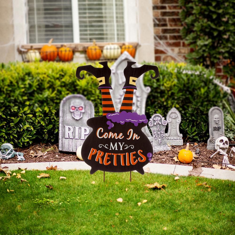 Glitzhome 32 in. H Halloween Wooden Witch Yard Stake or Standing Decor or Hanging Decor KD 3 Function 2006300002 The Home Depot
