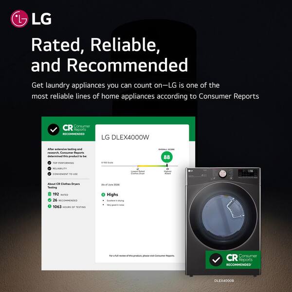 LG 7.4 Cu. Ft. Vented SMART Stackable Electric Dryer in Black Steel ...