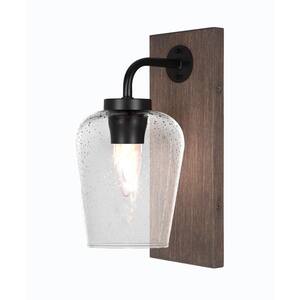Kirby 1-Light Matte Black and Painted Distressed Wood-look Metal Wall ...
