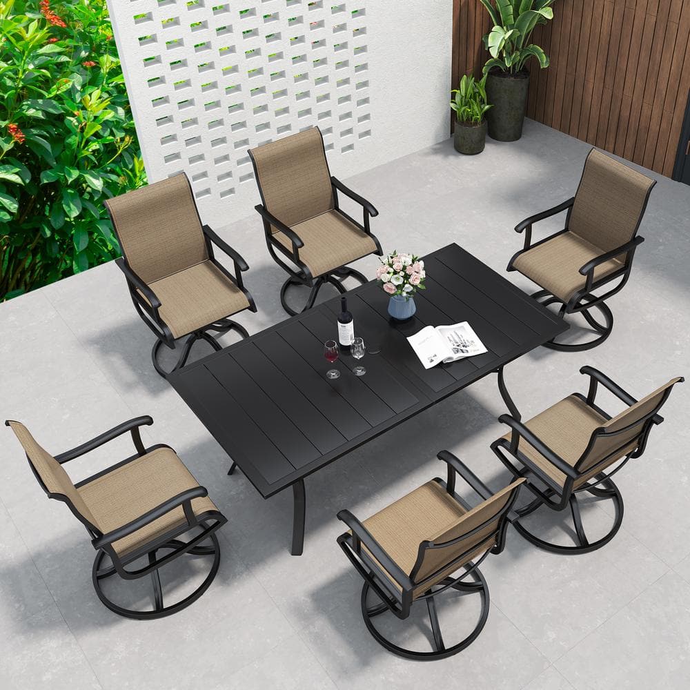 DEXTRUS 7-Piece Patio Dining Set with a 28.4 in. H Metal Table and 6 ...