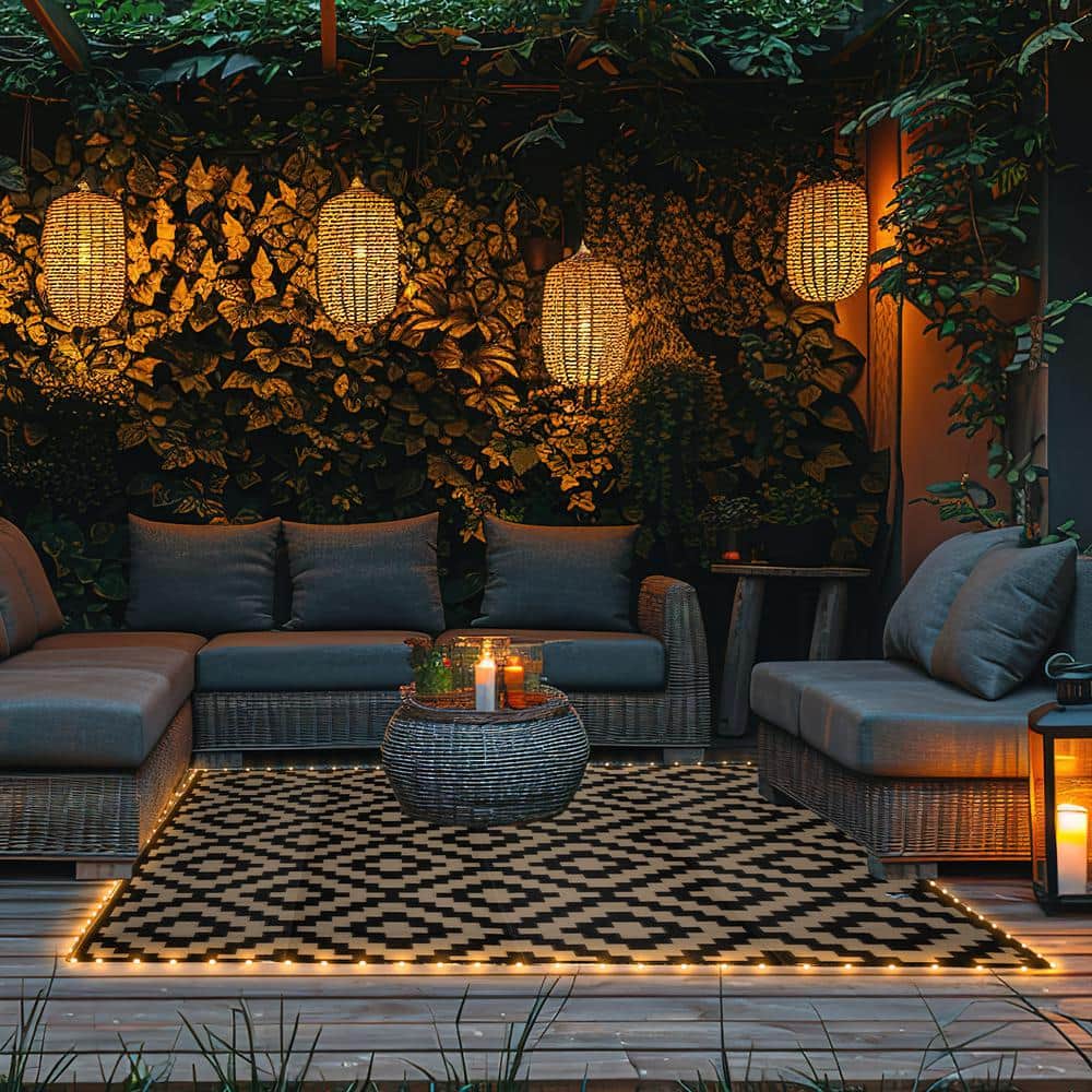 Pure Garden Outdoor Patio Rug with LED Lights-8x10 Outdoor Rug-Plastic ...