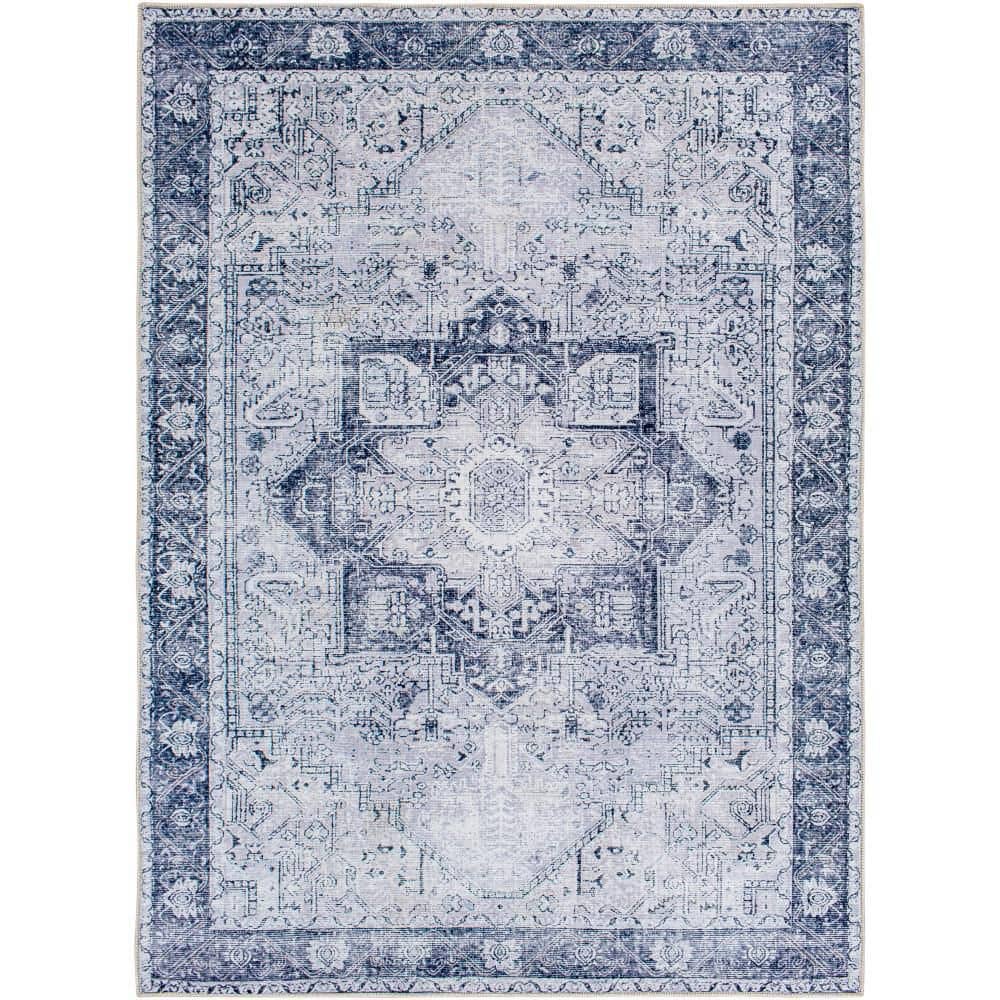 Livabliss Gilda Cobalt 3 ft. x 16 ft. Machine-Washable Indoor Medallion ...