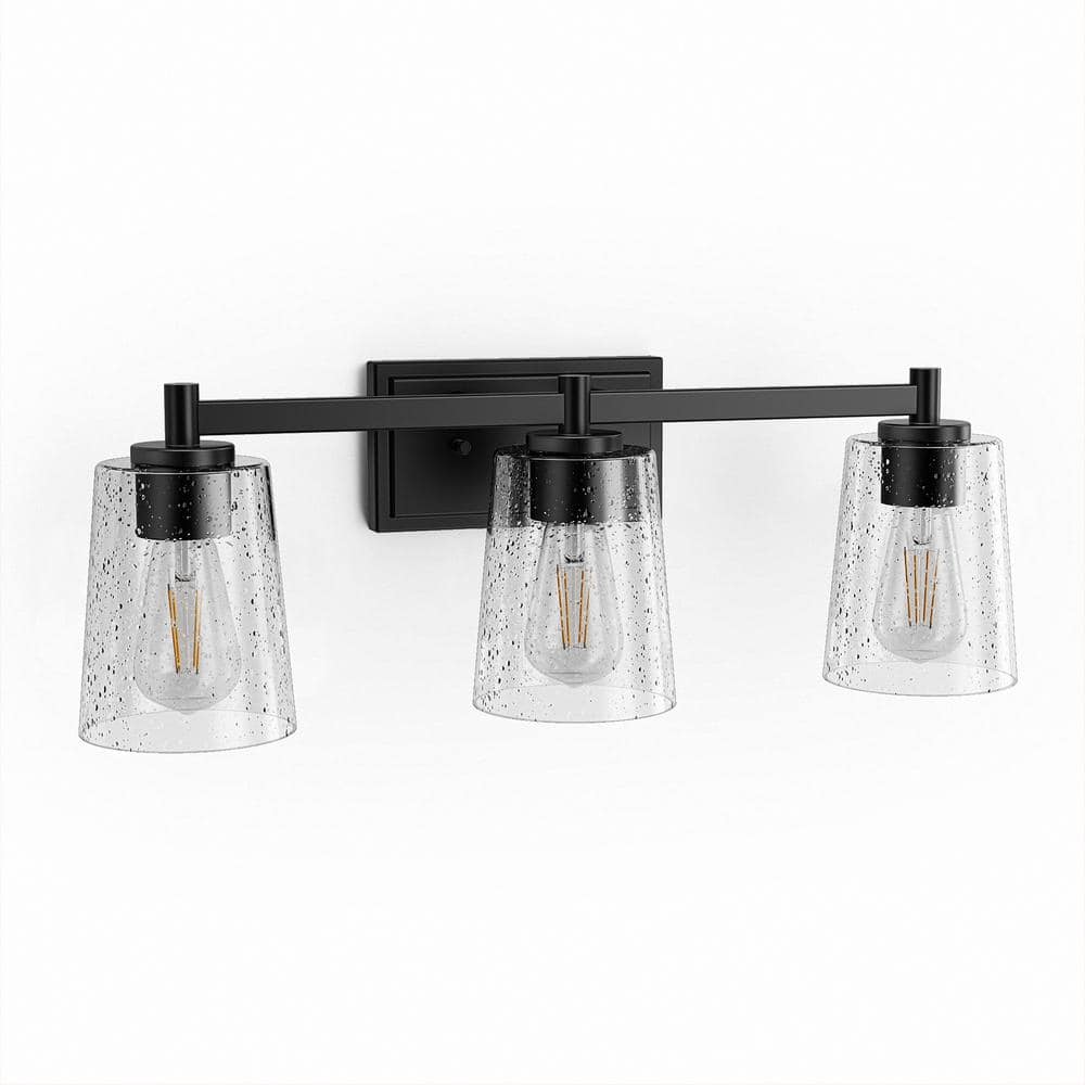 Briignite 24 in. 3-Light Matte Black Cone Vanity Light Dimmable with ...
