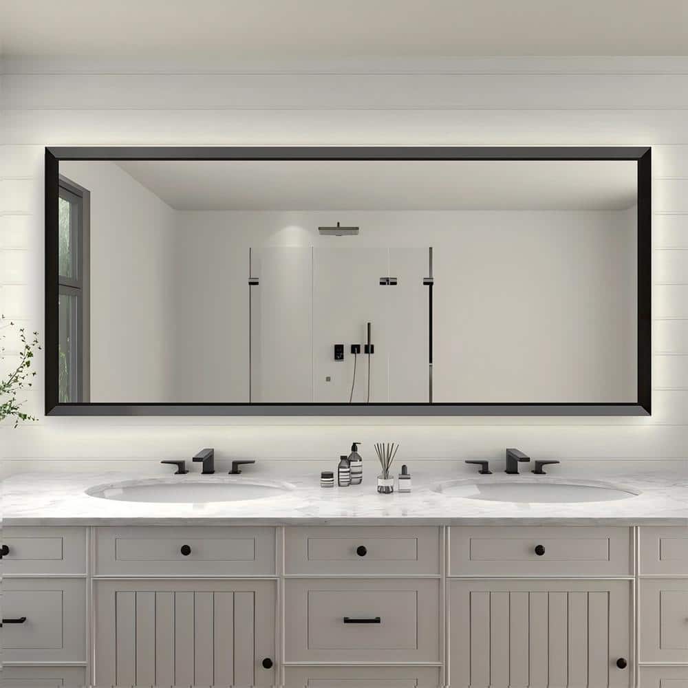 UPIKER Shaila 72 in. W x 32 in. H Rectangular Metal Framed Wall Bathroom Vanity Mirror Black ...