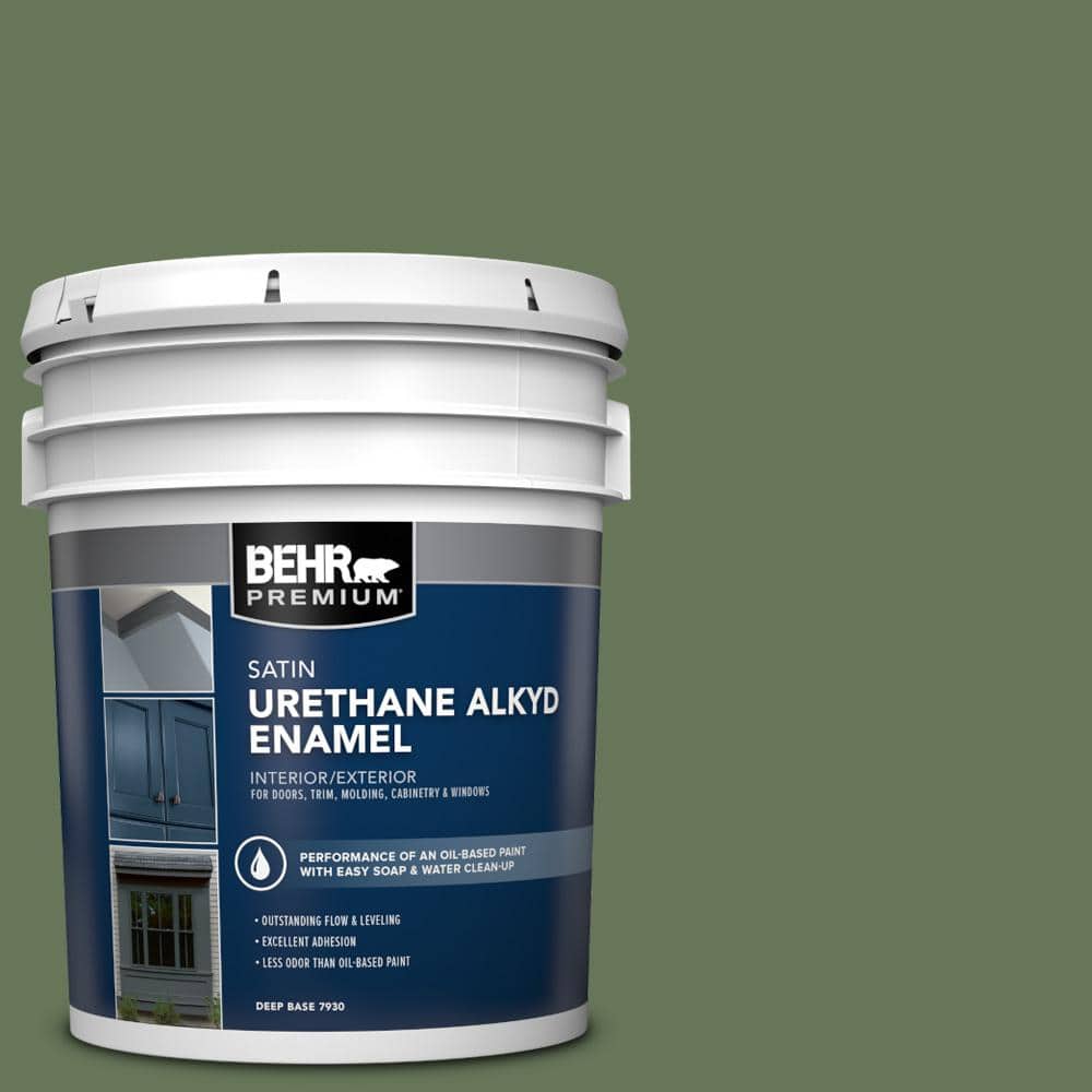 BEHR PREMIUM 5 gal. #PPU10-01 Scallion Urethane Alkyd Satin Enamel ...