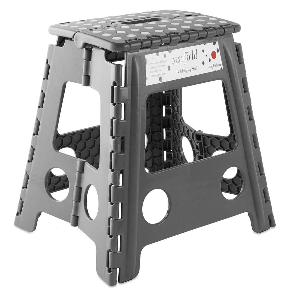 Casafield 1-Step 16 in. Gray Plastic Step Stool, (2.33 ft. Reach Height ...
