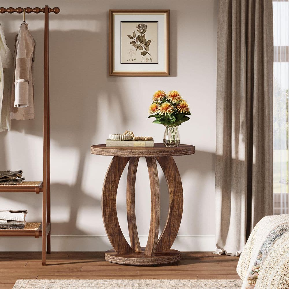 BYBLIGHT Fenley Brown 19.69 in. W Round Nightstand Farmhouse Bedside ...
