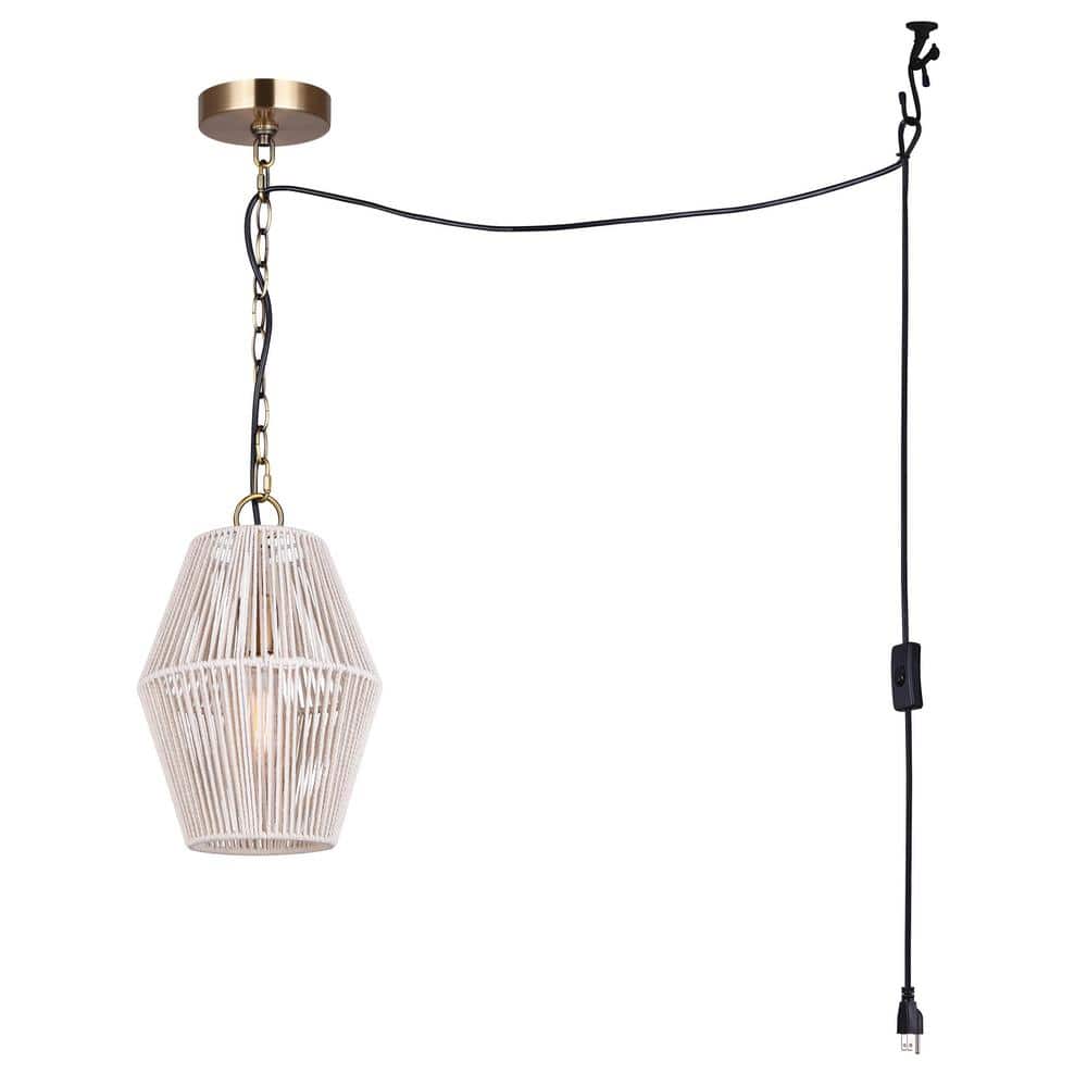 CANARM Klima 60-Watt 1-Light Gold Casual Pendant with White String ...