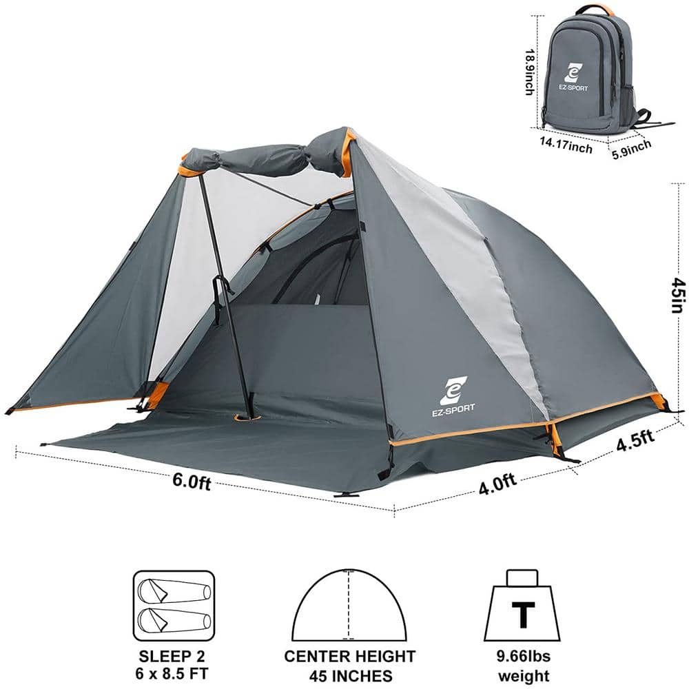 Grey Camping Tent 2-Person, Aluminum Poles Tent with Bike Shed and ...