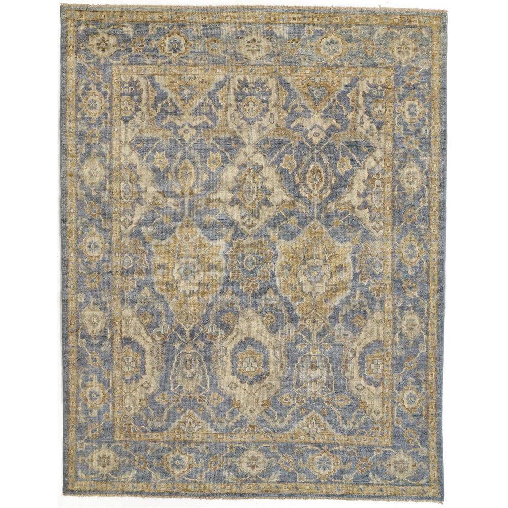 HomeRoots 8 x 10 Blue and Gold Floral Area Rug 2000512614 - The Home Depot