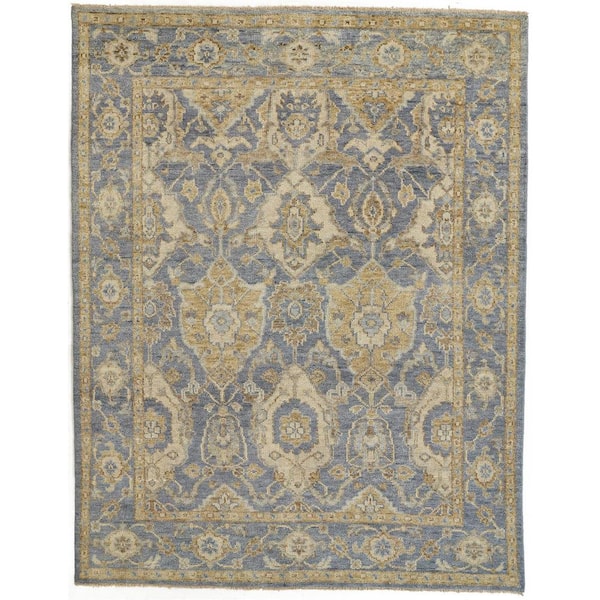 HomeRoots 8 x 10 Blue and Gold Floral Area Rug 2000512614 - The Home Depot