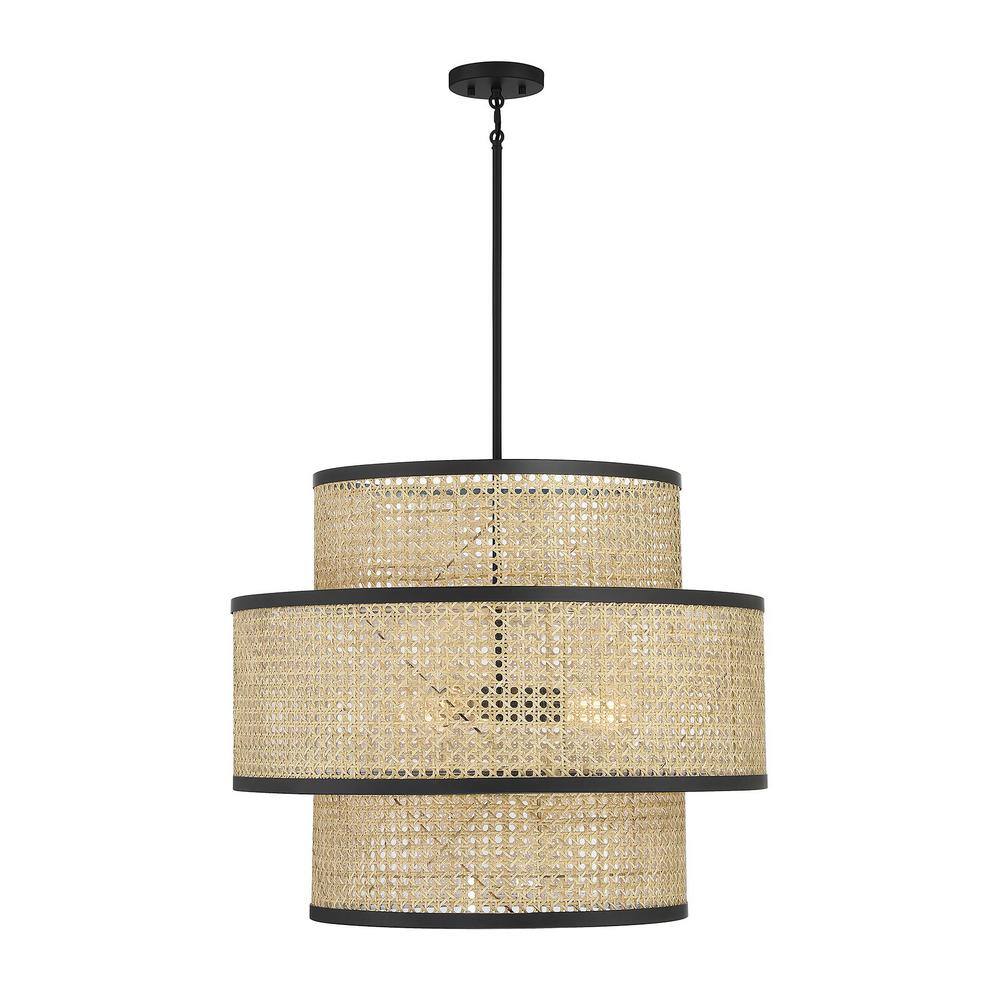 TUXEDO PARK LIGHTING 22 in. W x 18 in. H 3-Light Natural Cane and Matte ...