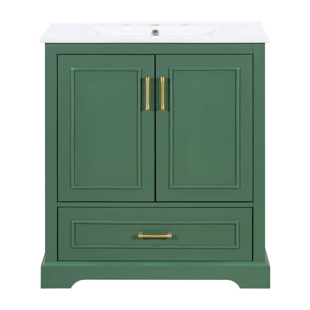 Lycvki 30 in. W Freestanding Bathroom Vanity in Green with White ...