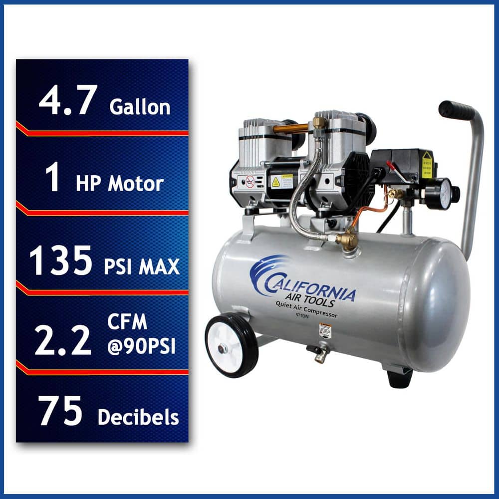 California Air Tools 4.7 Gal. 1.0 HP Quiet and Oil-Free Steel Air Tank ...