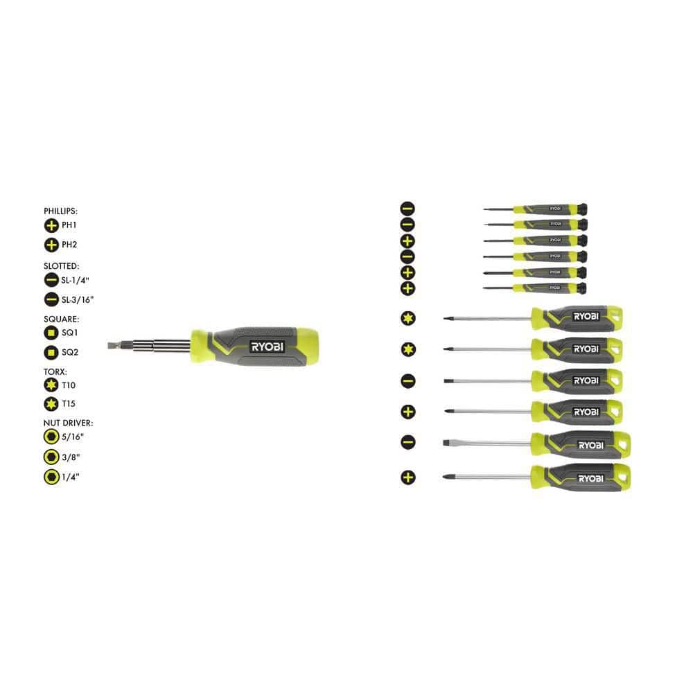 RYOBI 11-in-1 Multi-bit Screwdriver with Cushion Grip Handle and ...