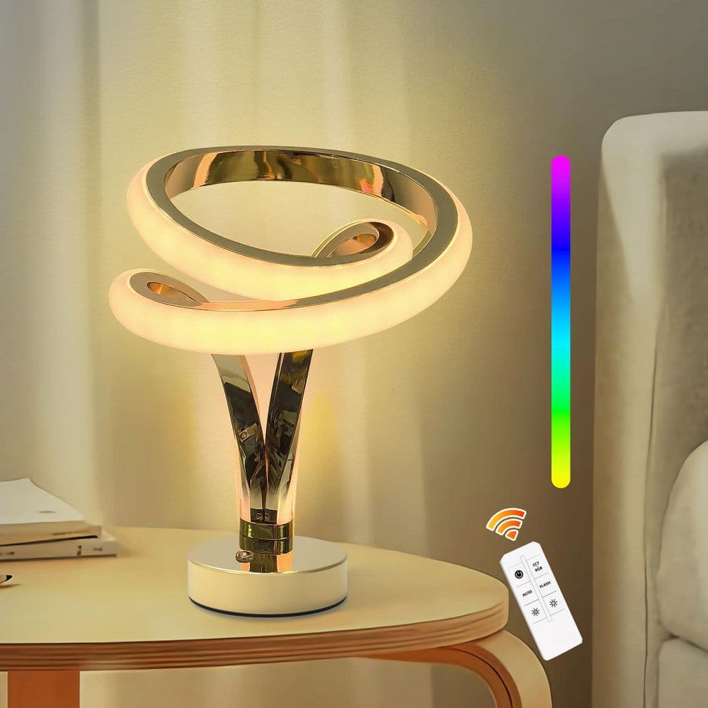 Genoci 11.22 in. Gold Modern Novelty Plug-In Dimmable RGB Integrated ...