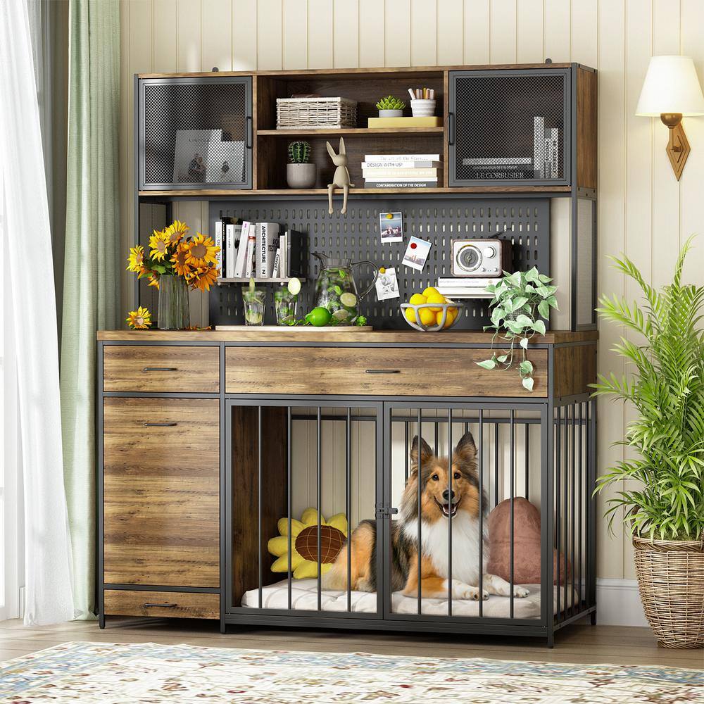 FUFU&GAGA Large Dog Crate Furniture with Storage, Wooden Dog Crates ...