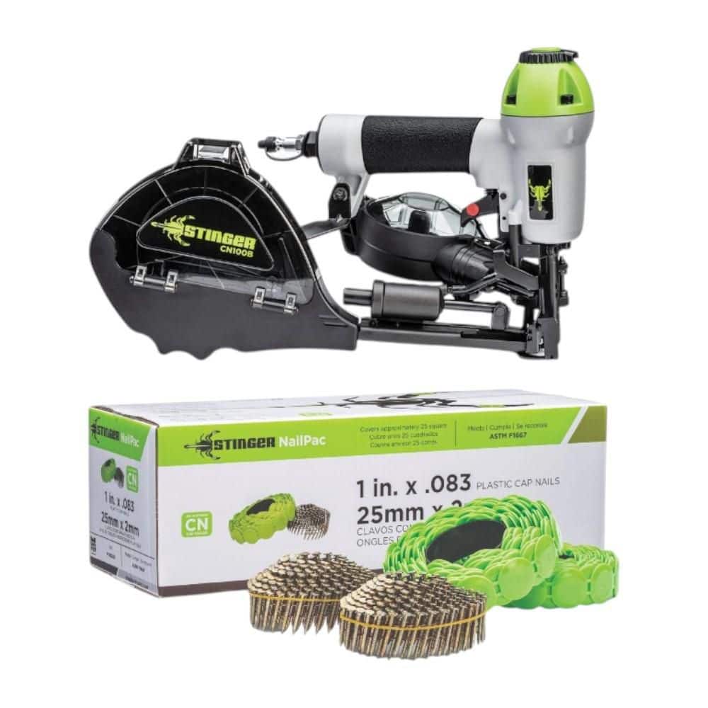 Stinger 1 in. 12 Gauge Electro-Galvanized Plastic Cap Collated Roofing ...