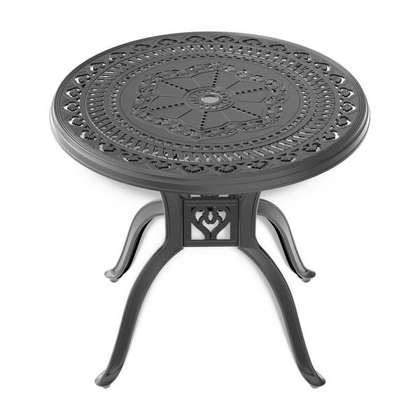 Willit 31.5 in. Black Round Cast Aluminum Outdoor Dining Table SL-1053 ...