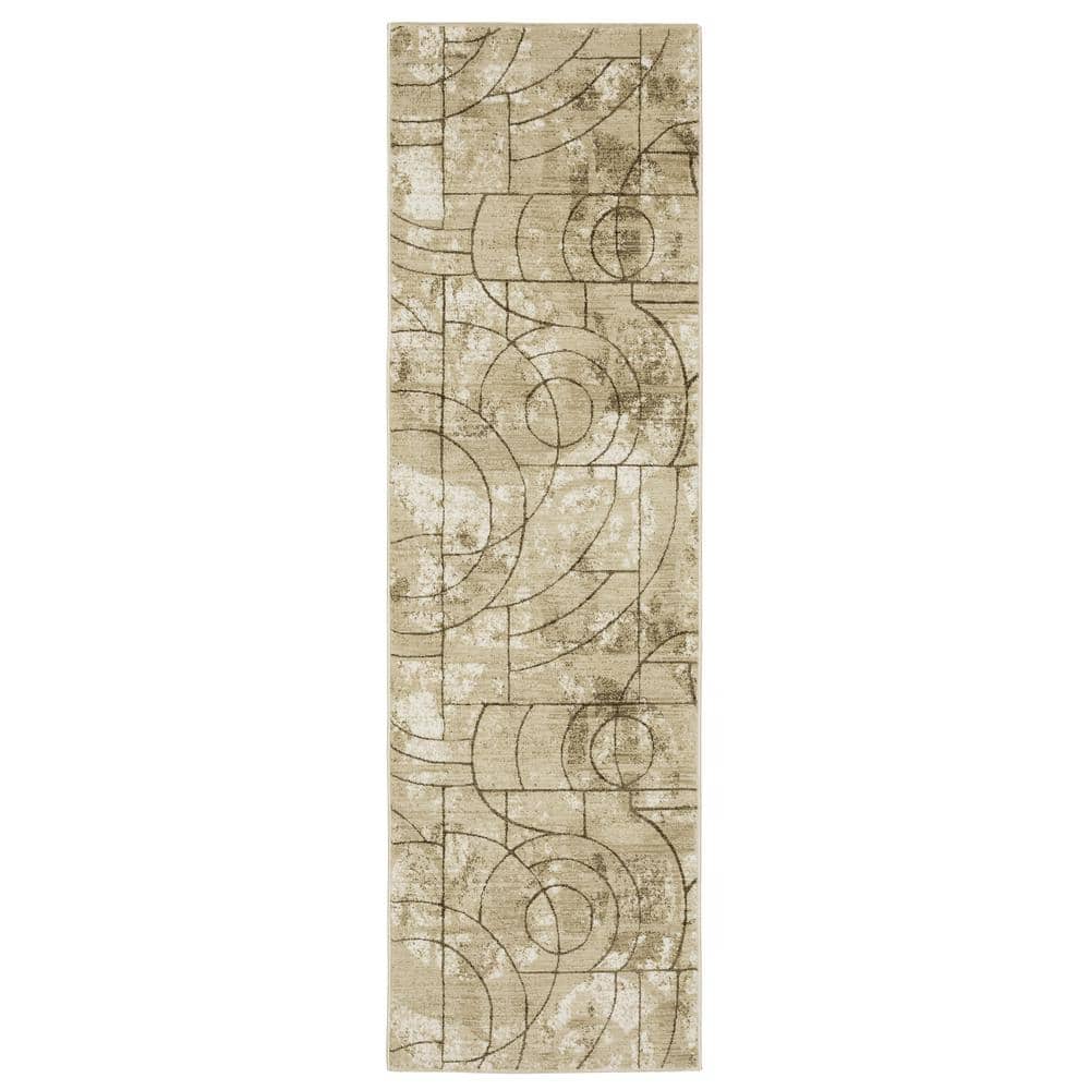 AVERLEY HOME Ross Beige/Brown 2 ft. x 8 ft. Distressed Geometric ...