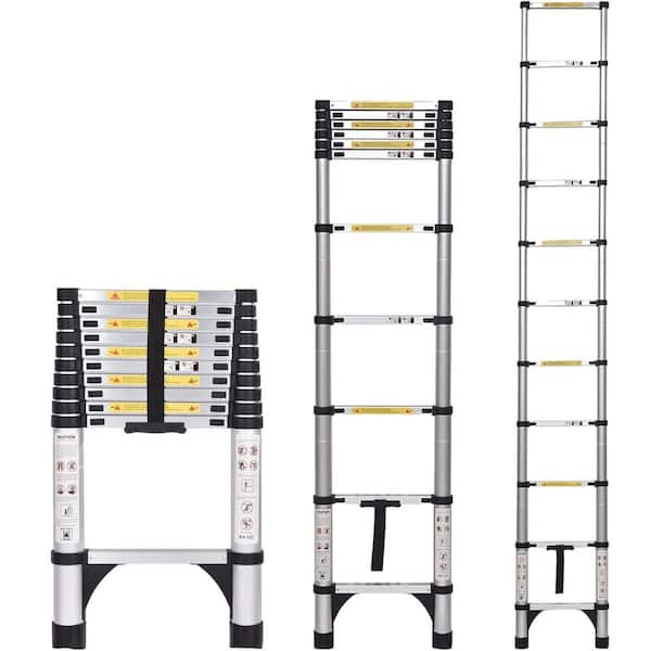 KIWDZFU 10.5 FT Aluminum Telescoping Ladder with Stabilizers ...