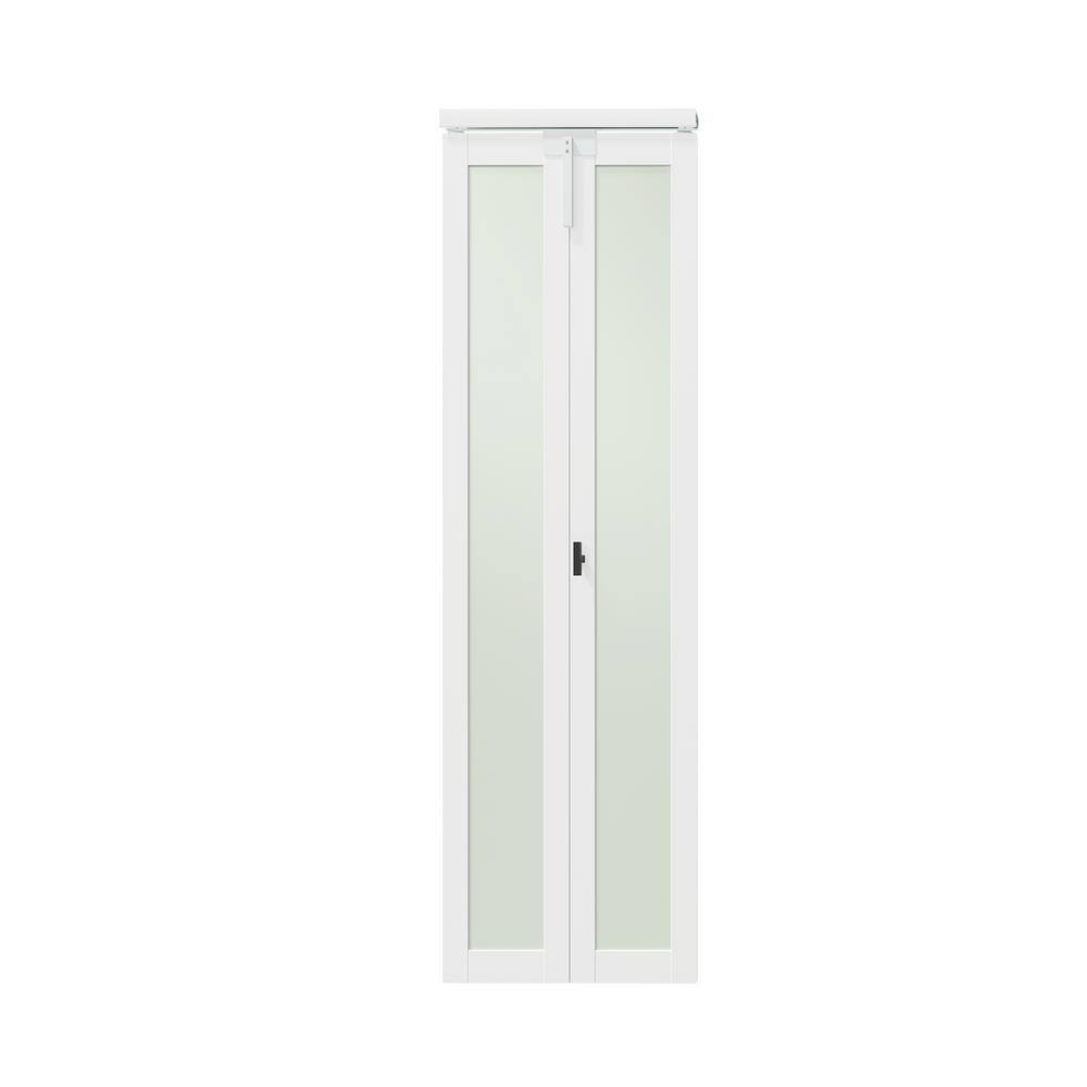 TENONER 24 in. x 80 in. Frosted Glass Solid Core White Single Lite MDF ...