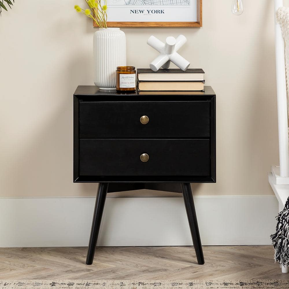 Black Solid Wood Nightstand