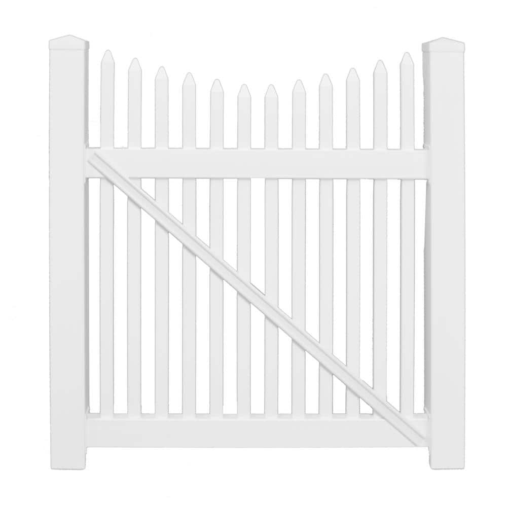 Weatherables Barrington 5 ft. W x 4 ft. H White Vinyl Picket Fence Gate ...
