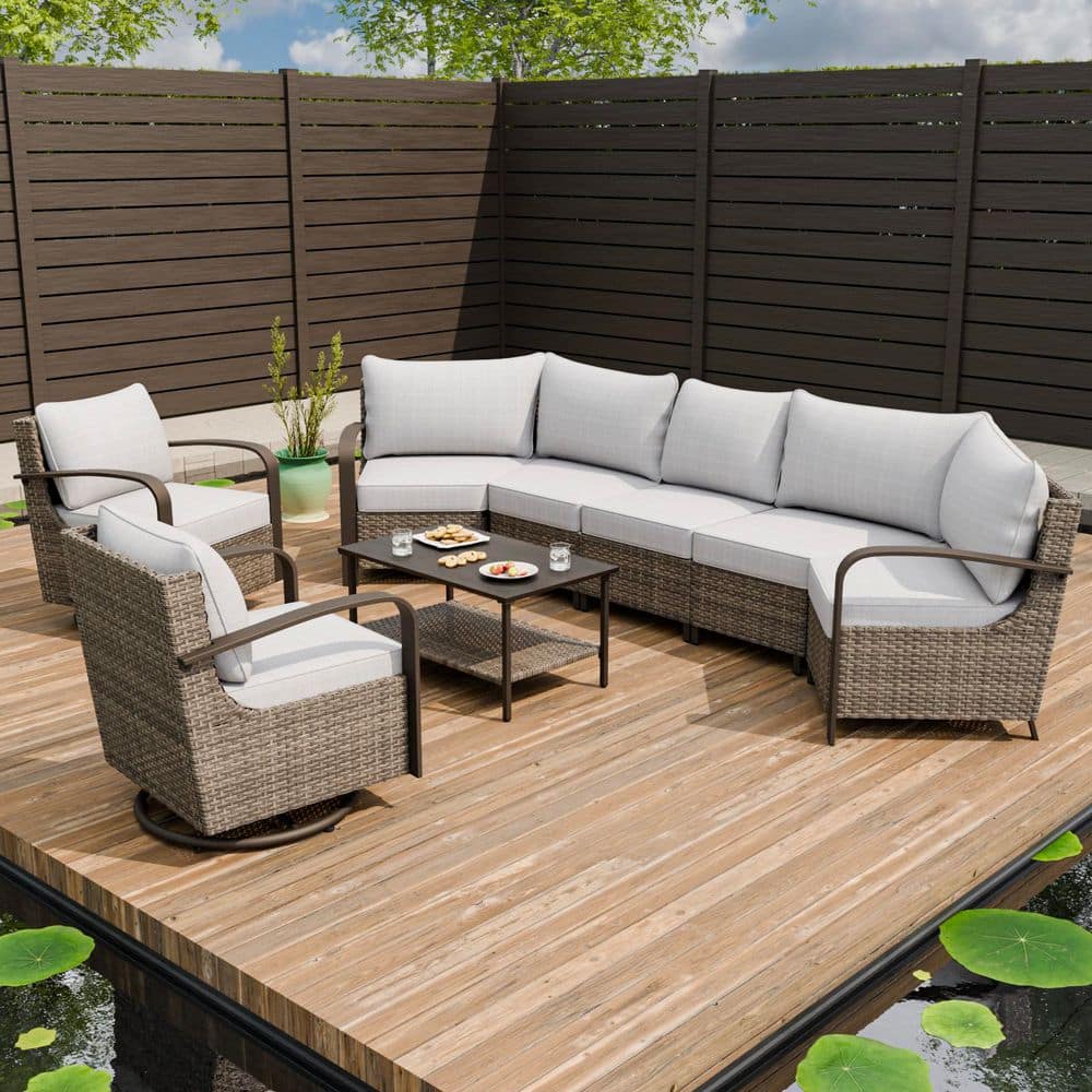 EAGLE PEAK 8-Piece Wicker Patio Conversation Sectional Seating Set with ...