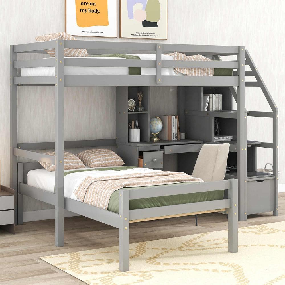 Polibi Twin Size Loft Bed with a Stand-alone Bed, Storage Staircase, Desk, Shelves and Drawers ...