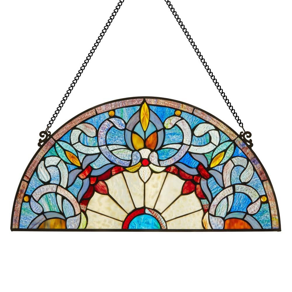River of Goods Blue Victorian Corista Half-Moon Stained Glass Window ...