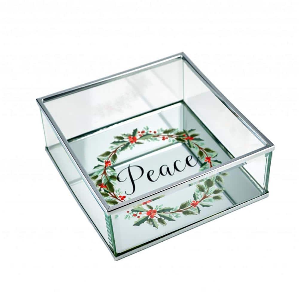 HomeRoots Silver Rectangle Glass 5.51 in. Decorative Vanity Tray ...