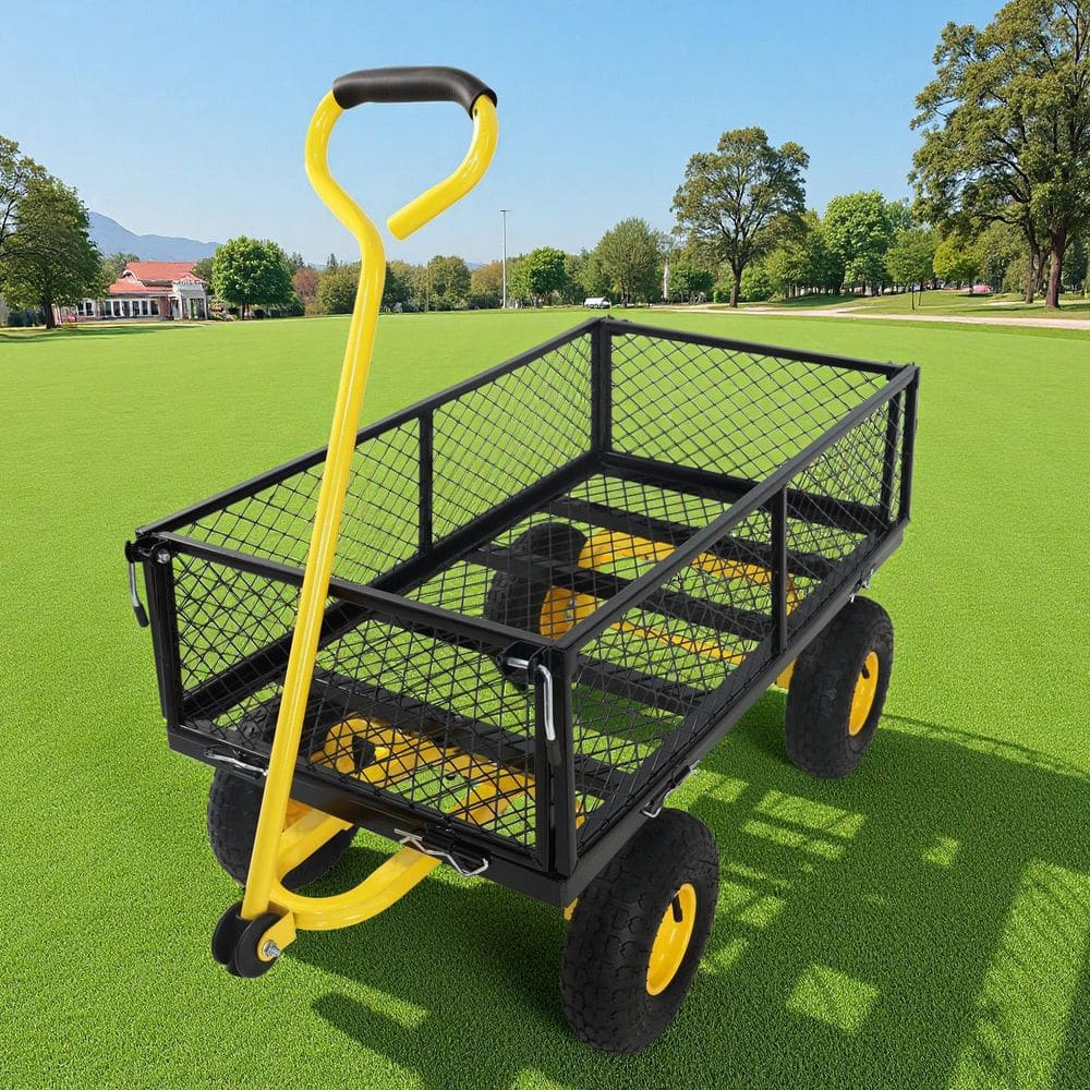 3.5 Cubic Foot Steel Outdoor Garden Cart, Solid Wheel Utility Cart ...