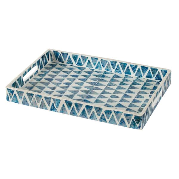 A & B Home Blue/White Decorative Rectangular Tray 44823 - The Home Depot