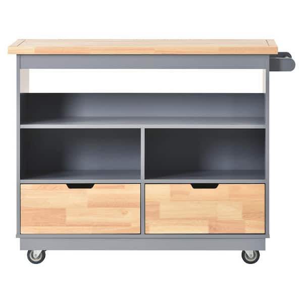 FUNKOL Blue Rolling Mobile Kitchen Cart with Solid Wood Top and 2 ...