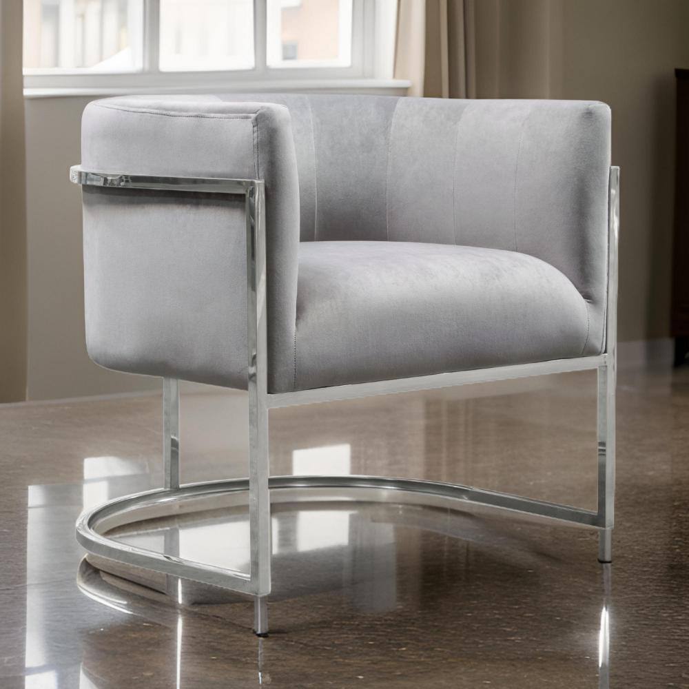 Benjara Gray and Silver Velvet Arm Chair with Silver Stainless Steel ...