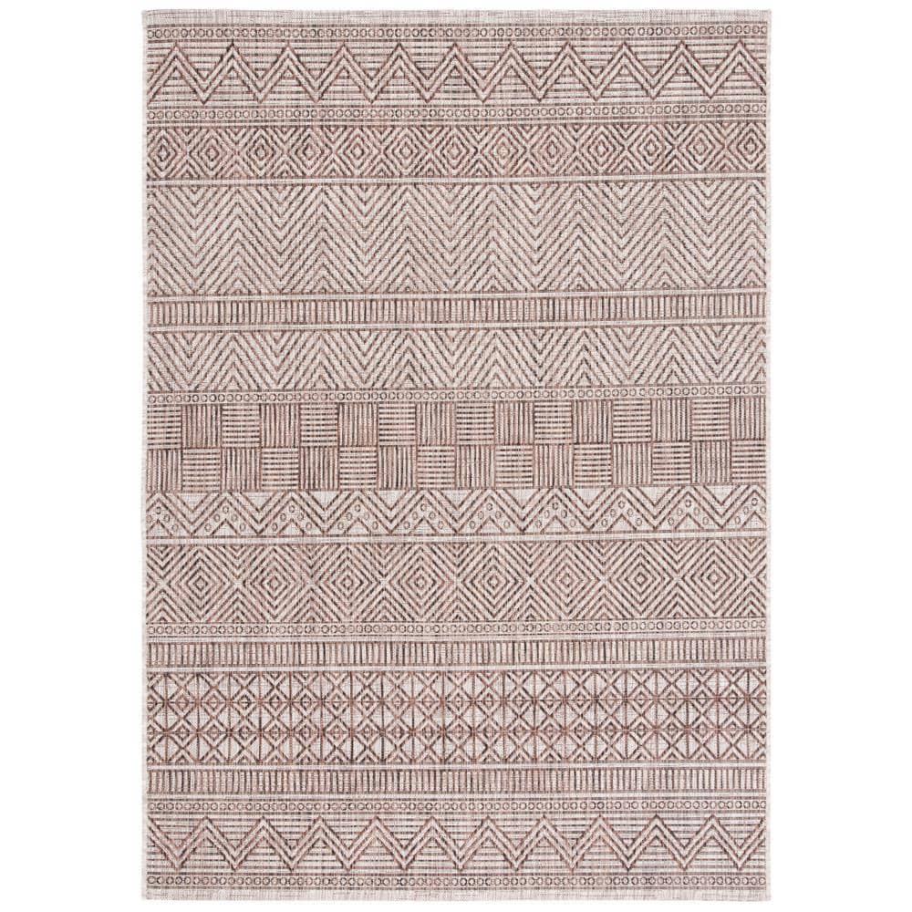 SAFAVIEH Courtyard Gray/Brown 8 ft. x 10 ft. Striped Tribal Chevron ...