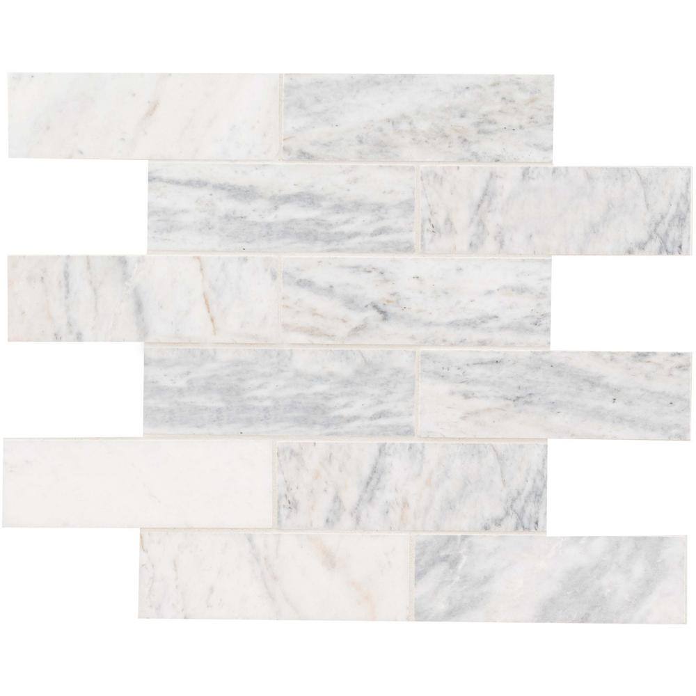 MSI Capri Blue Subway 12 in. x 12 in. x 0.38 in. Honed Marble Mesh ...