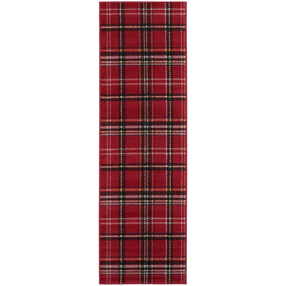 Nourison Grafix Red 2 ft. x 6 ft. Plaid Contemporary Runner Area Rug ...