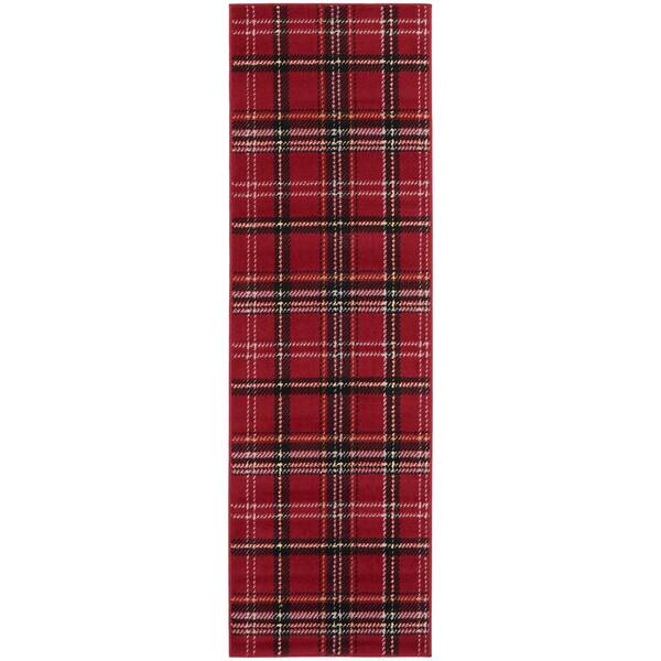 Nourison Grafix Red 2 ft. x 6 ft. Plaid Contemporary Runner Area Rug ...