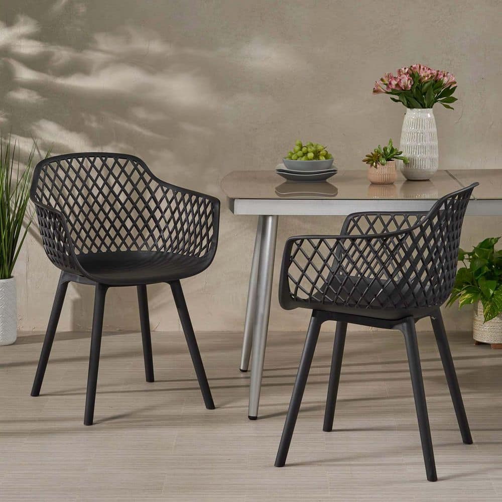 Black Minimalistic Outdoor Dining Chair (Set of 2), Patio Furniture ...