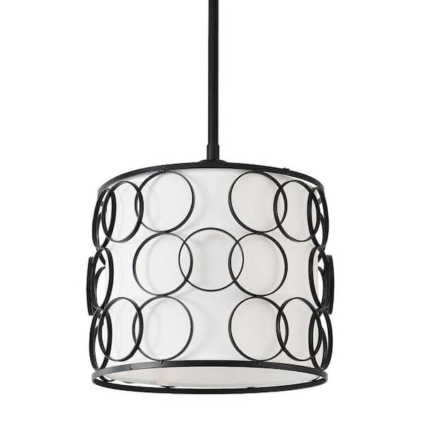 PAKOKULA 60-Wattt 1 Light Black Pendant Light with Open Metal Circle ...