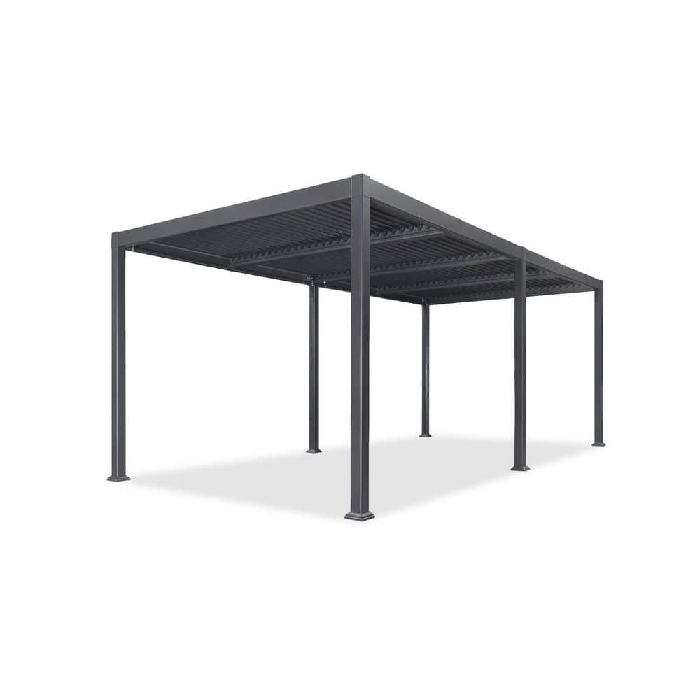 PURPLE LEAF 10 ft. x 20 ft. Gray Aluminum Outdoor Louvered Pergola with ...