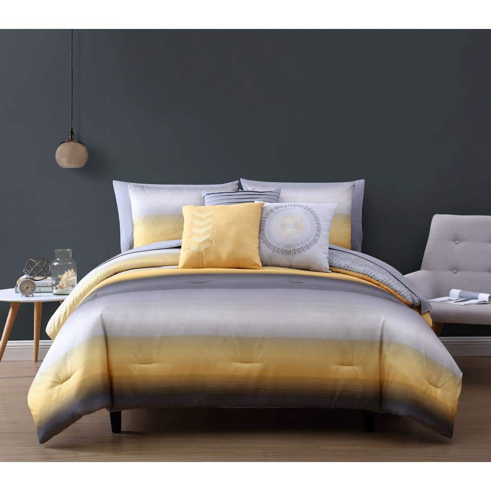 Avondale Manor Cypress 10 Piece Yellow Grey Queen Bed in a Bag Comforter Set CYP10CQUENGHYG The Home Depot